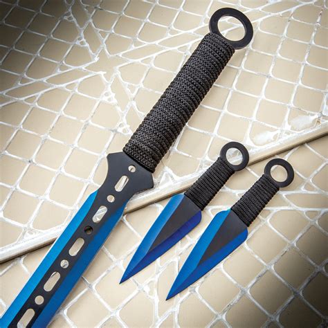 Blue Two Tone Sword And Throwing Knives Set Kennesaw Cutlery
