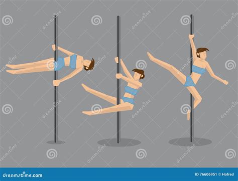 Pole Dancing Techniques Vector Cartoon Illustration Stock Vector