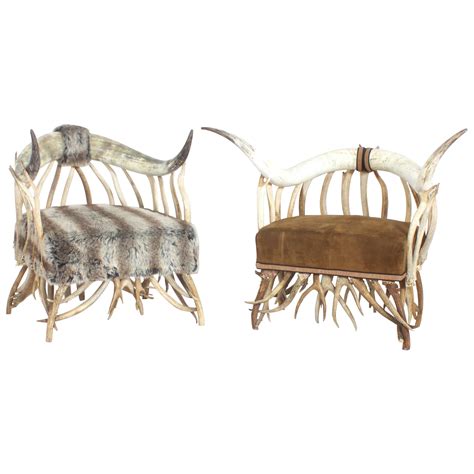 Armchair Mamouth With Genuine Alligator Skin Suede Antlers Zebu Horns