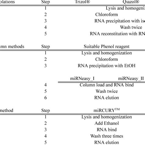 Flowchart Showing The Six Different Rna Isolation Methods Download