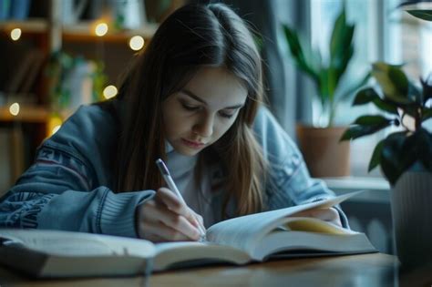 Female Babe Taking Notes From Books For Her Study Premium AI Generated Image