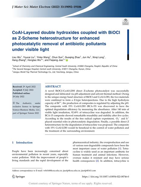 Coal Layered Double Hydroxides Coupled With Biocl As Z Scheme Heterostructure For Enhanced