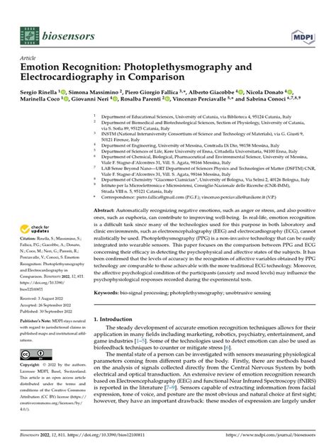Emotion Recognition Photoplethysmography And Electrocardiography In Comparison Pdf