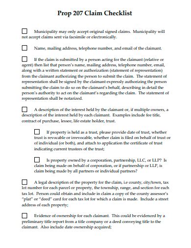 Free 30 Claim Checklist Samples In Pdf Ms Word