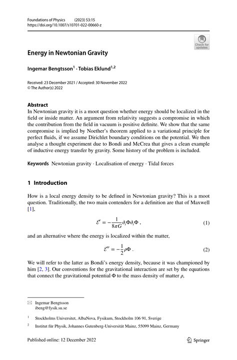 Pdf Energy In Newtonian Gravity