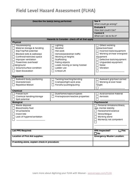 Printable Field Level Hazard Assessment Form Printable Forms Free Online