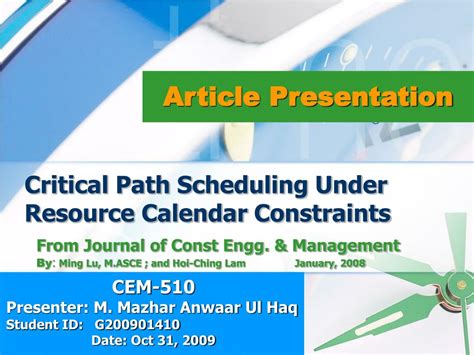 Ppt Critical Path Scheduling Under Resource Calendar Constraints Powerpoint Presentation Id