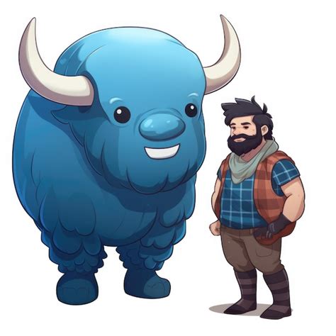 Premium Ai Image Paul Bunyan And Babe The Blue Ox Cartoon Character