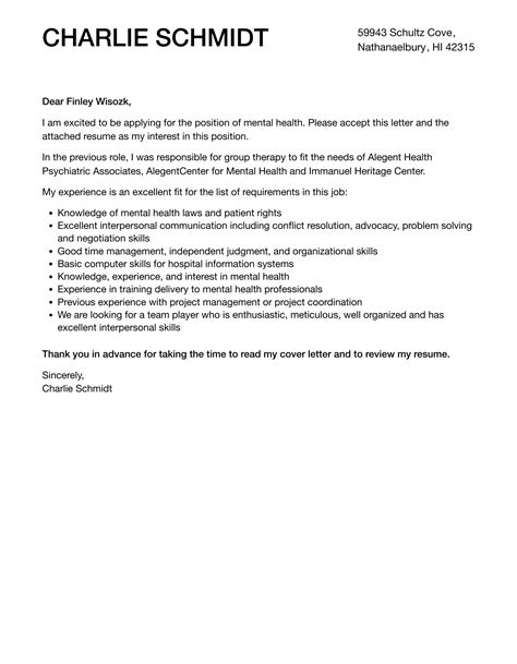 Mental Health Cover Letter Examples Social Work Cover Letter Sample