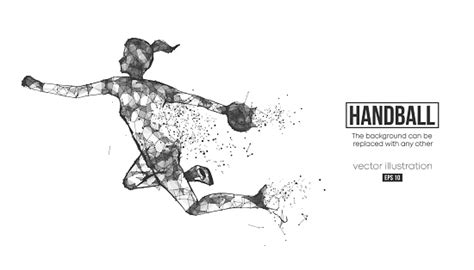 배경의 입자에서 와이어 프레임 핸드볼 플레이어의 추상적 실루엣 Eps 파일의 편리한 구성 벡터 조명 시청해 주셔서 감사합니다 Championship에 대한 스톡 벡터 아트