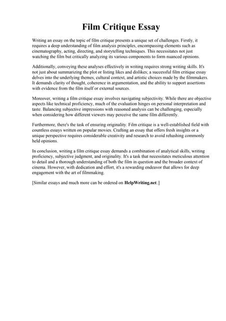 Film Critique Essay Critique Paper Example Movie Journal Article