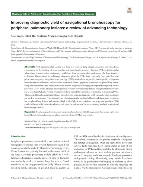 Pdf Improving Diagnostic Yield Of Navigational Bronchoscopy For