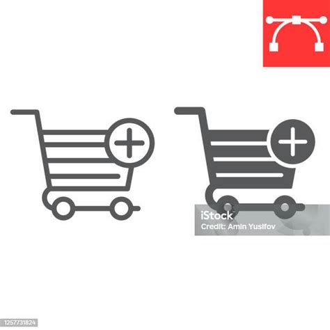 장바구니 라인과 글리프 아이콘 Ui 및 버튼 상점 카트 사인 벡터 그래픽 편집 가능한 스트로크 선형 아이콘 Eps 10에 추가합니다 검은색에 대한 스톡 벡터 아트 및 기타
