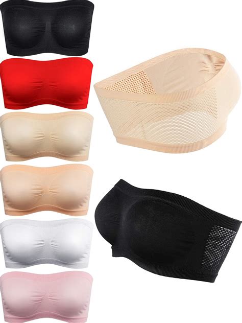 Satinior 6 Pieces Seamless Bandeau Bra Strapless Breathable Tube Top