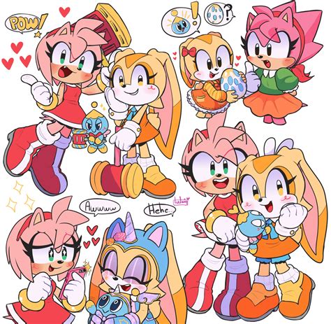 188487 Safe Artistheartludwig Amy Rose Sonic Cheese Sonic Cream The Rabbit Sonic