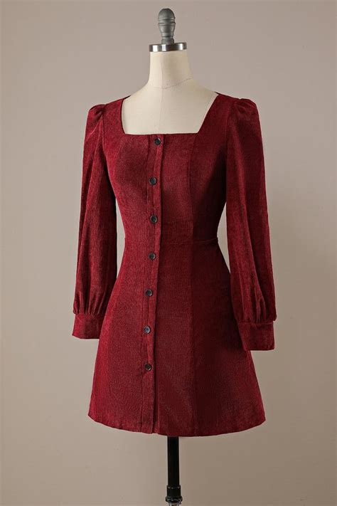 Maroon Dress Outfit Corduroy Dress Outfit Maroon Long Sleeve Dress