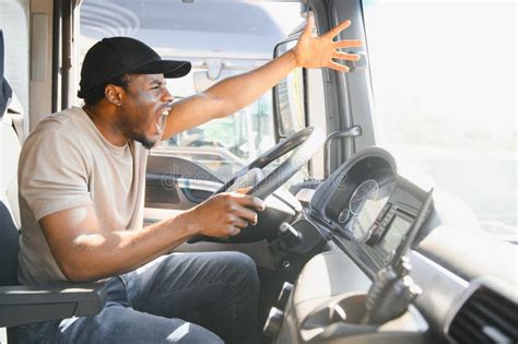 Truck Driver Gets Angry While Driving Stock Image Image Of Furious