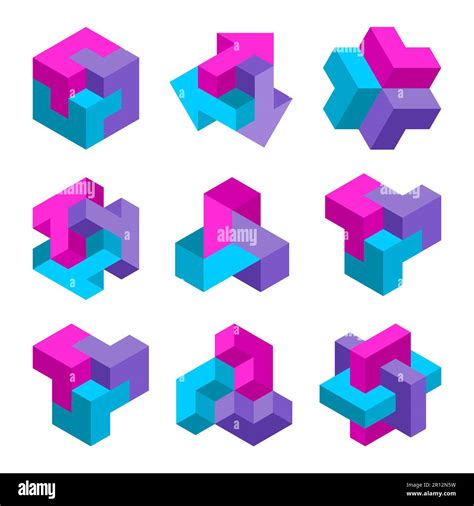 Colorful Geometric Cube Elements Group Of 3d Graphic Shapes Isometric Logo Design Template