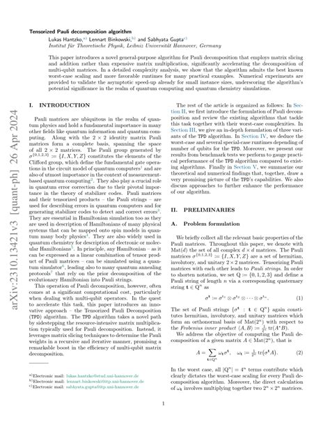 Pdf Tensorized Pauli Decomposition Algorithm