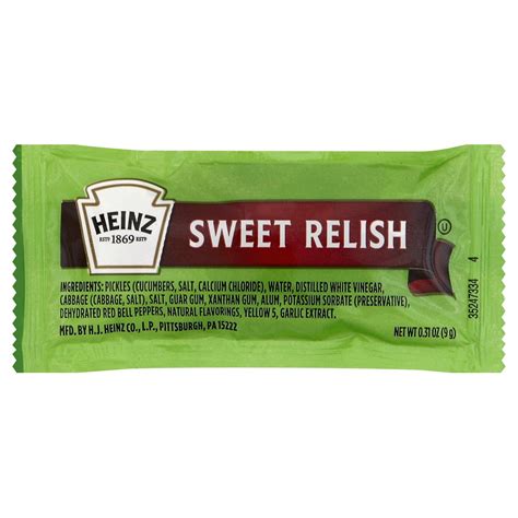 Heinz Sweet Relish Single Serve 0 31 Oz Pack Pack Of 500