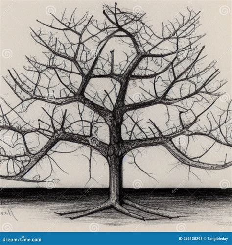 Hand Drawn Symmetry Tree With Fractal Like Pattern Stock Illustration
