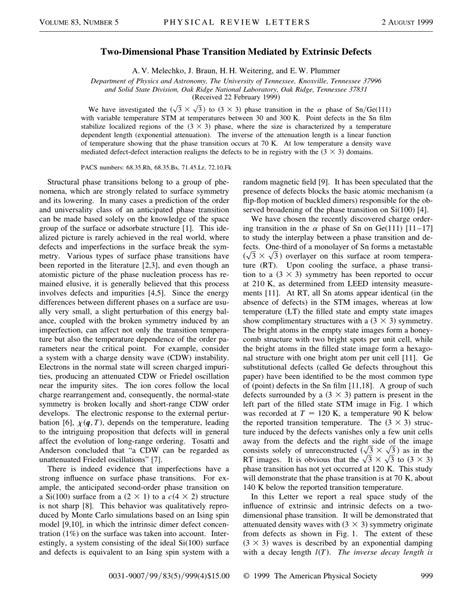 Pdf Two Dimensional Phase Transition Mediated By Extrinsic Defects