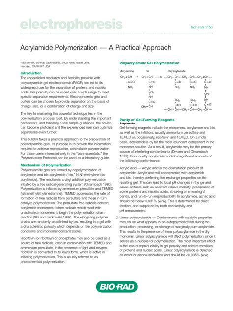 Acrylamide Polymerization Pdf Polyacrylamide Gel Electrophoresis