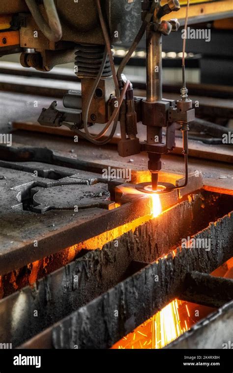 Cnc Machine Cutting The Metal Plate The Hi Technology Sheet Metal Manufacturing Process Stock