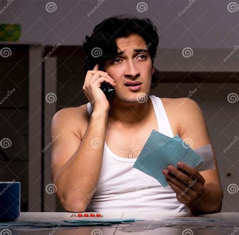 Young Man Calculating Expences Night At Home Stock Image Image Of