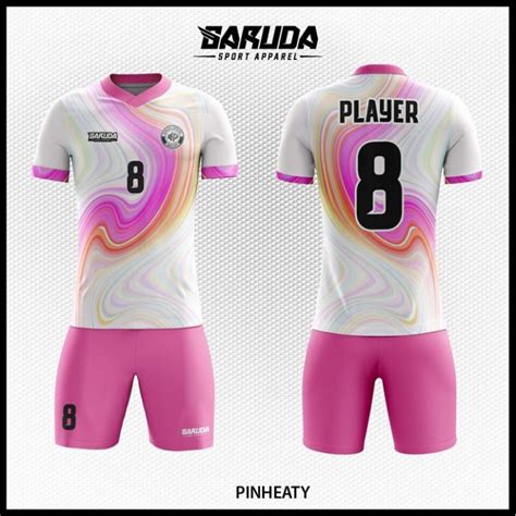 Desain Baju Bola Futsal Pinheaty Warna Putih Pink Motif Bergelombang
