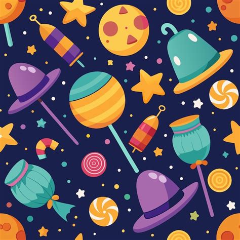 Colorful Candy And Stars Seamless Pattern On Blue Background Premium Ai Generated Vector
