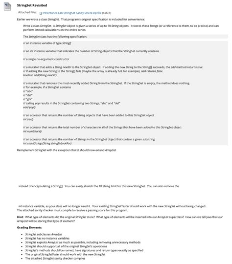 Solved Stringset Revisited Attached Files Inheritance Lab