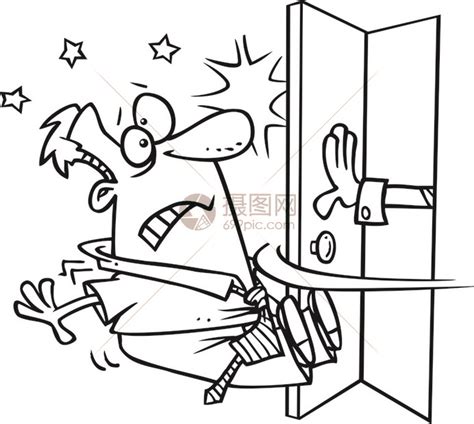 卡通手推开门敲一个人插画图片下载 正版图片402219524 摄图网