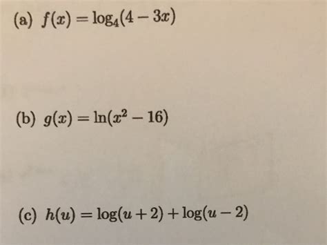solved a f x log4 4 3r b g x ln z2 16 c h u
