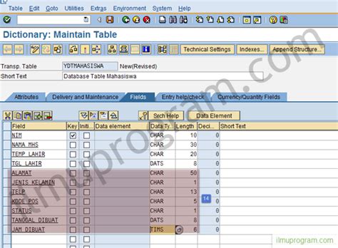 Tcode Se11 Create Database Table Tahap 2 Ilmuprogram Com