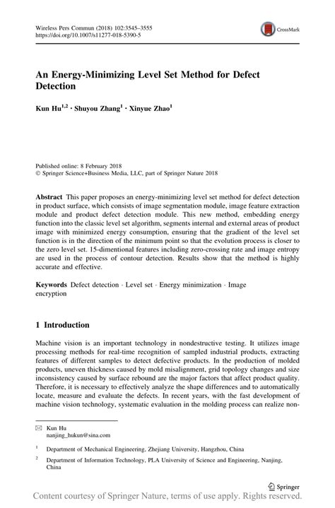 An Energy Minimizing Level Set Method For Defect Detection