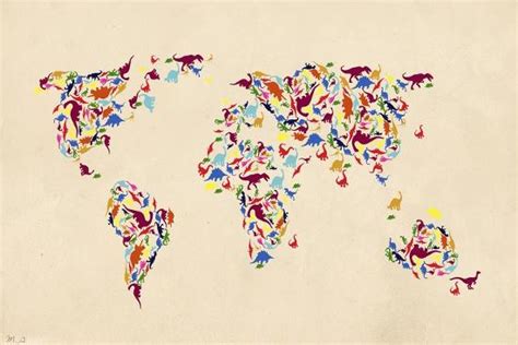 Dino Map Of The Workld 2 Giclee Print Mark Ashkenazi