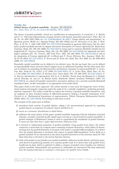 Pdf Global Theory Of Graded Manifolds