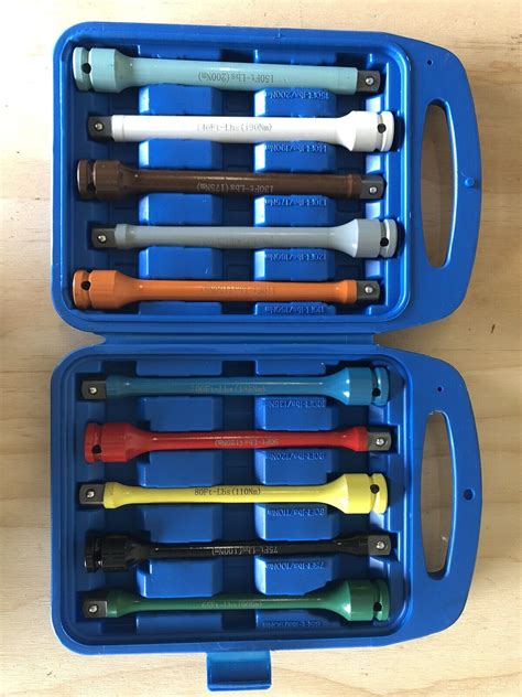 10 Pc 1 2 Drive Color Coded Torque Stick Limiter Extension Bar