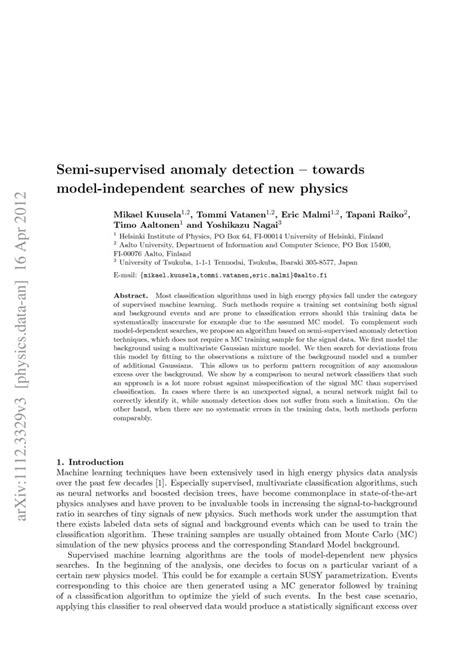 Semi Supervised Anomaly Detection Towards Model Independent Searches Of New Physics Deepai
