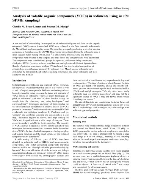 Pdf Analysis Of Volatile Organic Compounds Vocs In Sediments Using
