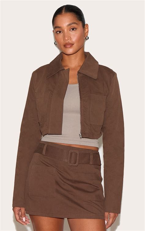 Deep Chocolate Woven Cropped Shacket Co Ords Plt Ire