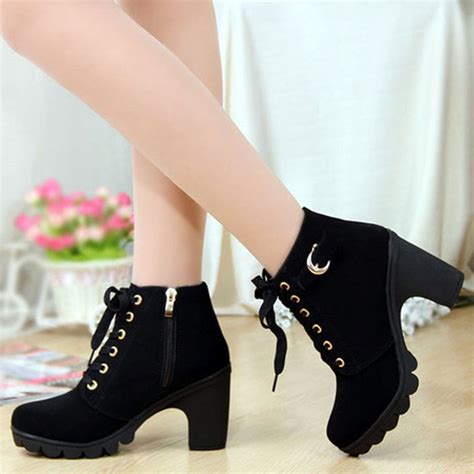 Fashion Girl Women High Heel Lace Up Side Zipper Buckle Ankle Boots