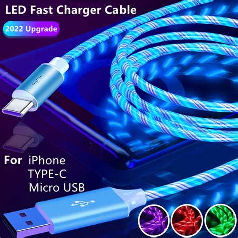 Glowing Led Cable Fast Charging Cable Micro Usb Type C High Speed Data