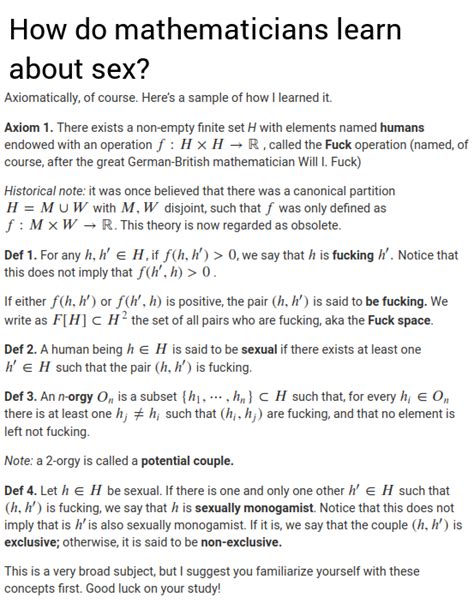 How Do Mathematicians Learn About Sex Rmathjokes
