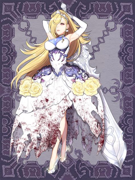 Shichimi Kerberos Blade 1girl Armor Armpits Arms Behind Head Blonde Hair Blood Blood On