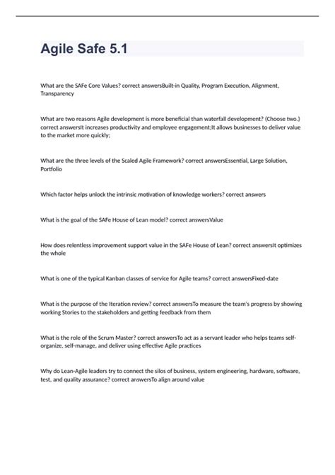 Agile Safe 5 1 Exam 2024 With Verified Solutions Agile Safe 5 1 Stuvia Us