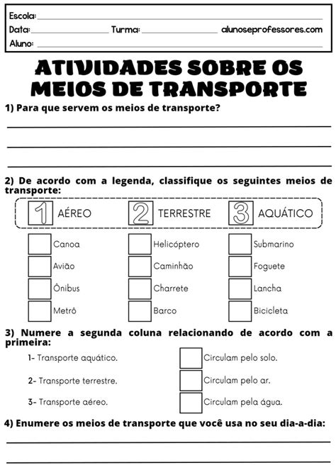 Atividades Sobre Meios De Transporte Para Imprimir Alunos E