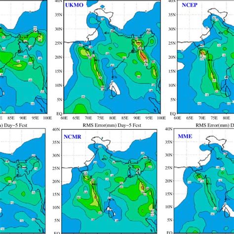 Spatial Distribution Of Rmse Of Rainfall Mm Based On Day 5 Forecast Download Scientific