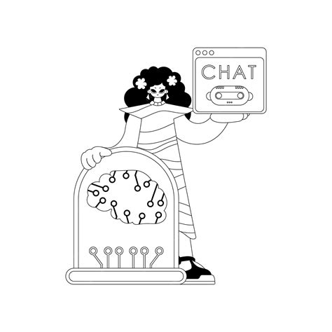 Premium Vector Girl Grasping Ai Model Linear Vector Illustration